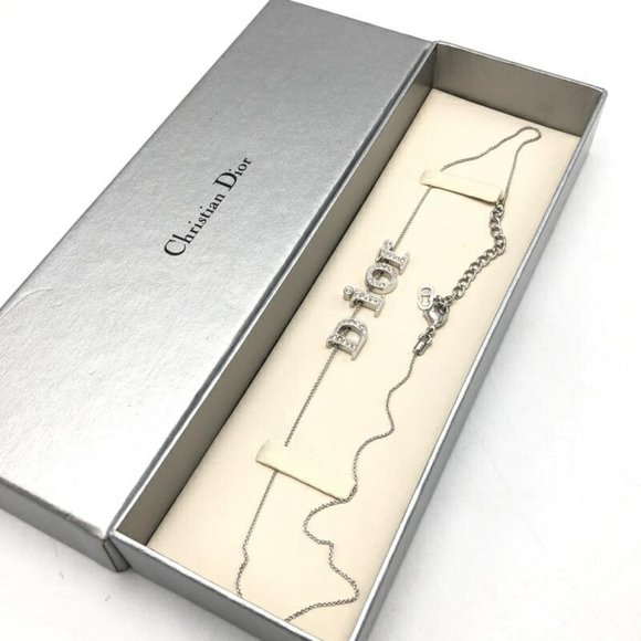 Dior | Jewelry | Christian Dior Rhinestone Logo Necklace Silver Color ...